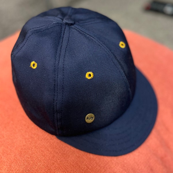 Light Grey Melton Wool 8 Panel Baseball Cap With Navy Soutache, Eyelets ...