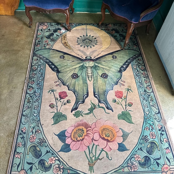 Cottagecore Beetle Area Rug, Vintage Living Room Floor Area Art Deco ...