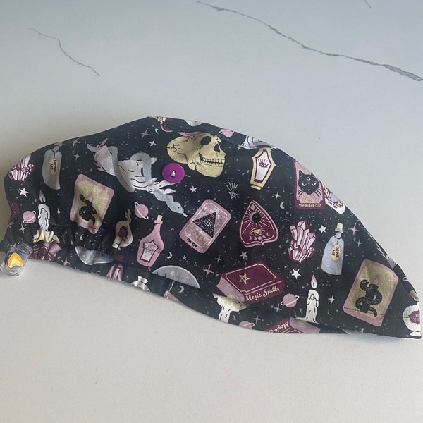 Skeleton Skull Modern Surgical Scrub Cap With Buttons, Nurse Cap ...