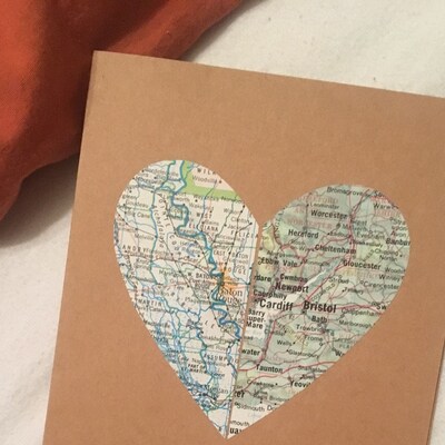 Long Distance Relationship Card, Heart in Two Places - Etsy