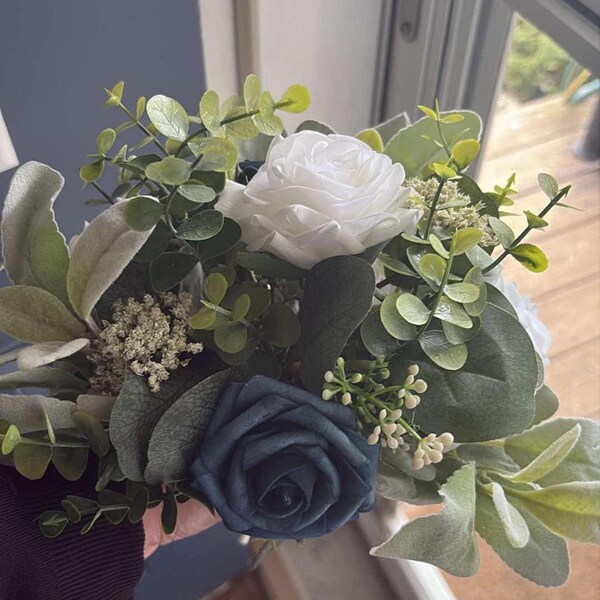 Steel Blue Rose Bridal Bouquet, Eucalyptus Wedding Flowers - Etsy