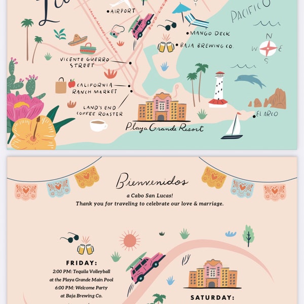 Custom Wedding Invitation Map, Save the Date, Welcome Map, Itinerary ...