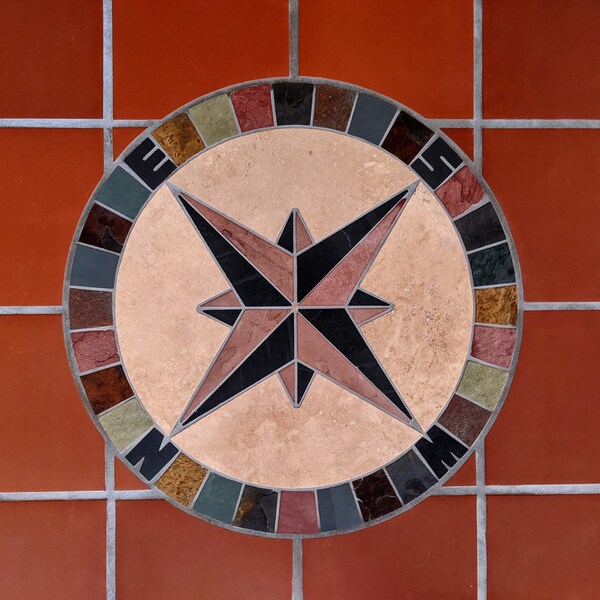 Tile Mosaic Medallion Natural Stone Mariners Compass Rose Travertine ...