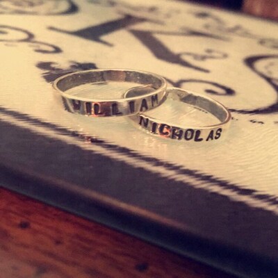 Stamped Name Ring, Stackable Rings, Personal Jewellery, Childrens Names ...