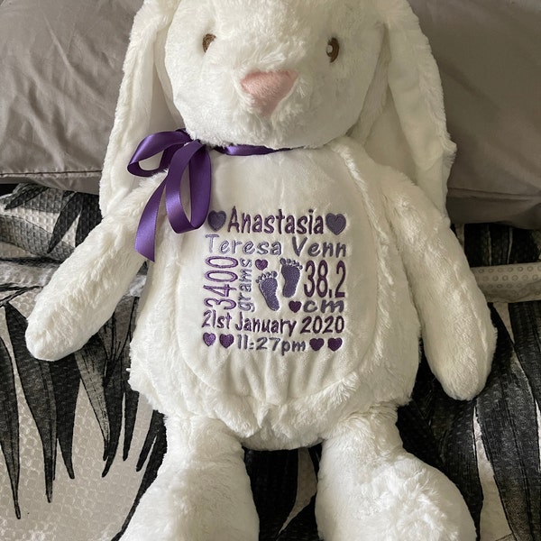 Personalised Embroidered Bunny Rabbit Teddy Bear Soft Toy, New Baby ...