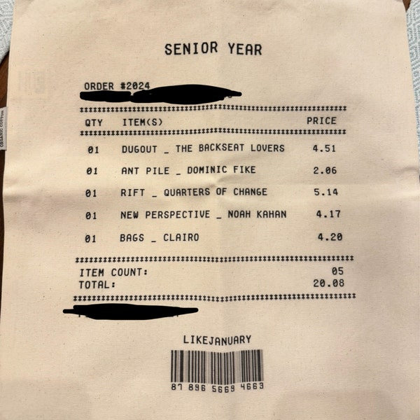 Custom Song Receipt Tote, Customizable Song Playlist Tote Bag, Custom ...