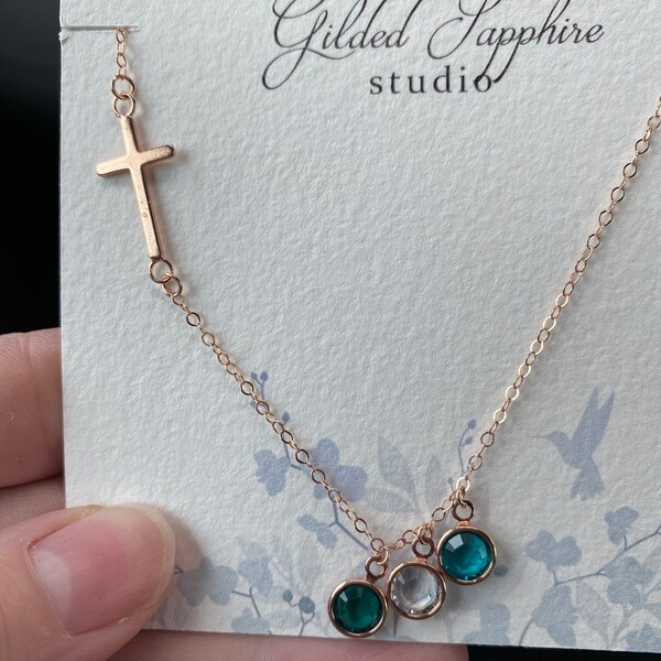 Birthstone Cross Necklace, Personalized Cross Necklace Gold or Sterling ...