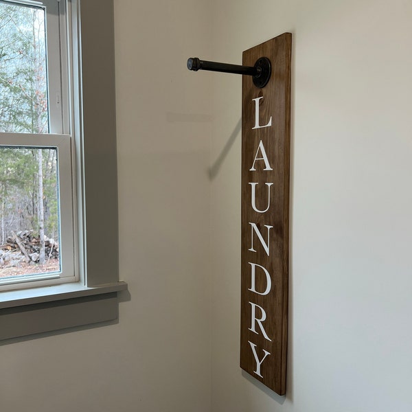 Laundry Sign With Hanging Pole | Rustic Laundry Room Hanger | Farmhouse ...