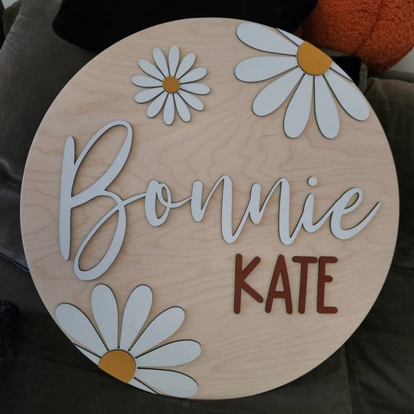 Flower Round Wood Nursery Name Sign, Name Sign for Nursery, Above Crib ...