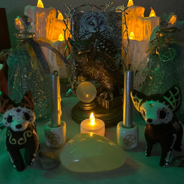 Horned Owl: Witch’s Familiar Statue, Hand Painted Resin Sculpture ...