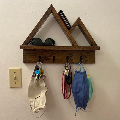 Mountain Key Holder With Shelf, Entryway Organizer With Hooks, Handmade ...