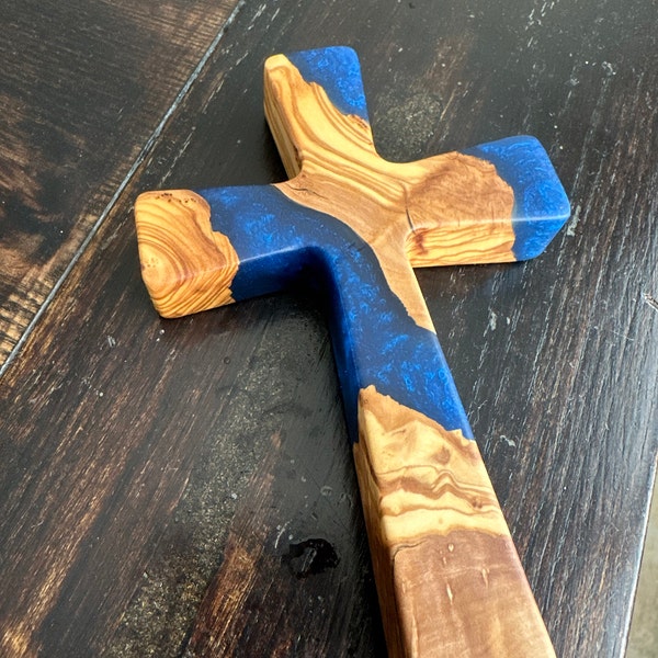 Custom Olive Wood & Resin Wall Cross, First Communion Cross Gift, Epoxy ...