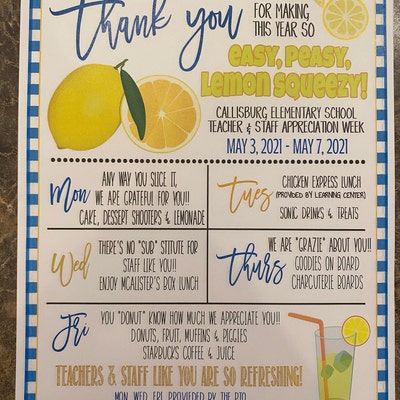 Teacher Appreciation Week Itinerary, Easy Peasy Lemon Squeezy ...