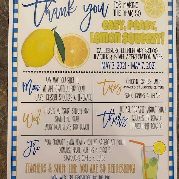 Teacher Appreciation Week Itinerary, Easy Peasy Lemon Squeezy ...