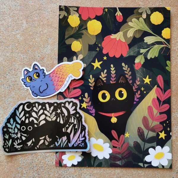 Black Cat Holographic Sticker - "midnight Stroll" - Cute Gift for Cat ...