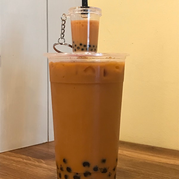 Custom Boba Milk Tea Liquid Drink W/ Ice Keychain | Matcha Milk Tea ...