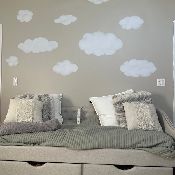 Cloud Wall Decals, Set of 9 Fluffy Clouds, Watercolor Wall Stickers for ...