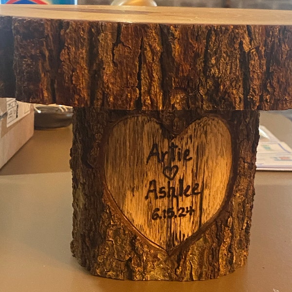 11" Wood Cake Stand, Log Cake Stand, Tree Bark Cake Stand, Tree Slice ...