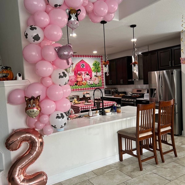 73pcs Farm Pig Birthday Balloon Garland Set Kids Girls Baby Pink Party ...