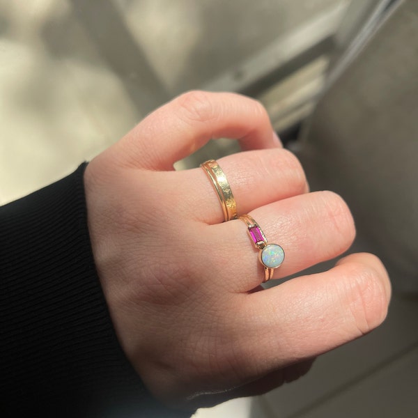 14k Gold Birthstone Stack Ring in SOLID 14k Gold Personalizes Gemstone ...