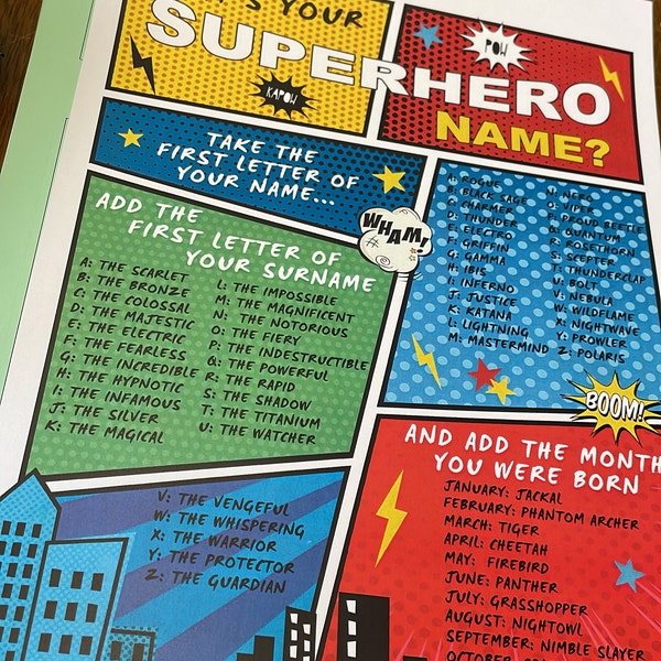 Superhero Name Game Printable, What’s Your Superhero Name, Kids ...