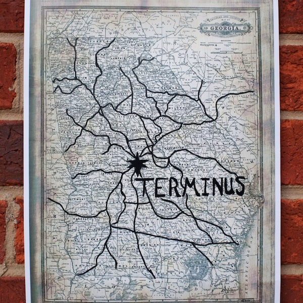 The Walking Dead Terminus Replica Map Prop Vintage Design Zombie Negan ...