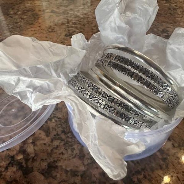 Solid Silver Bangle, Set of 8 Bangle, Silver Bangle, Handmade Bangle, Women Bangle, Wide Boho ...