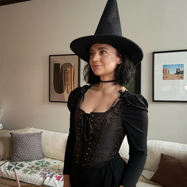 Practical Witch Hat- Black Wool Felt Hat With Satin Ribbon Ties ...