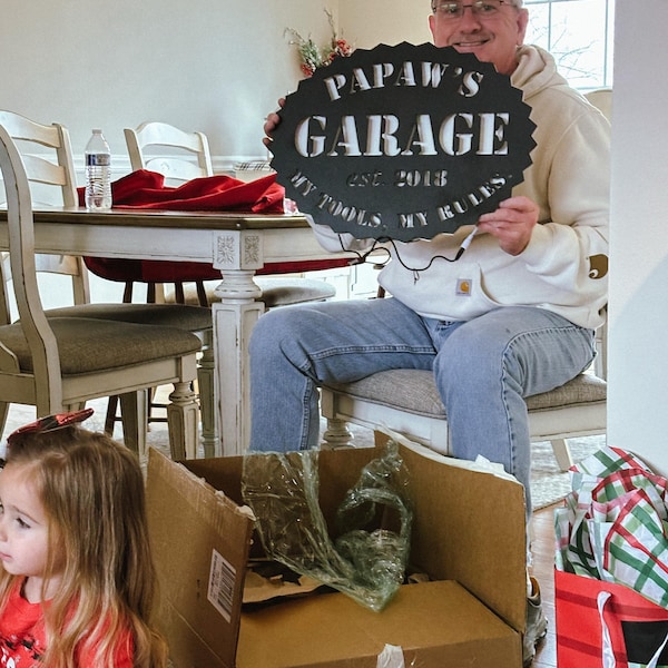 Personalized Father's Day Gift, Custom LED Workshop Sign, Papas Work ...