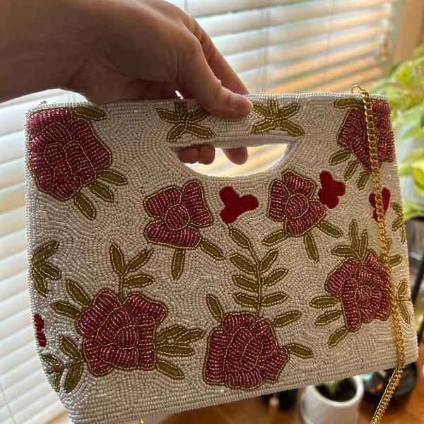 Beaded Shoulder Bag, Floral Beaded Bag, Colorful Flower Purse, Boho ...