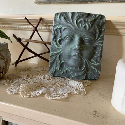Green Woman Face Goddess, Green Man Face, Hanging Plaque, Garden Face ...