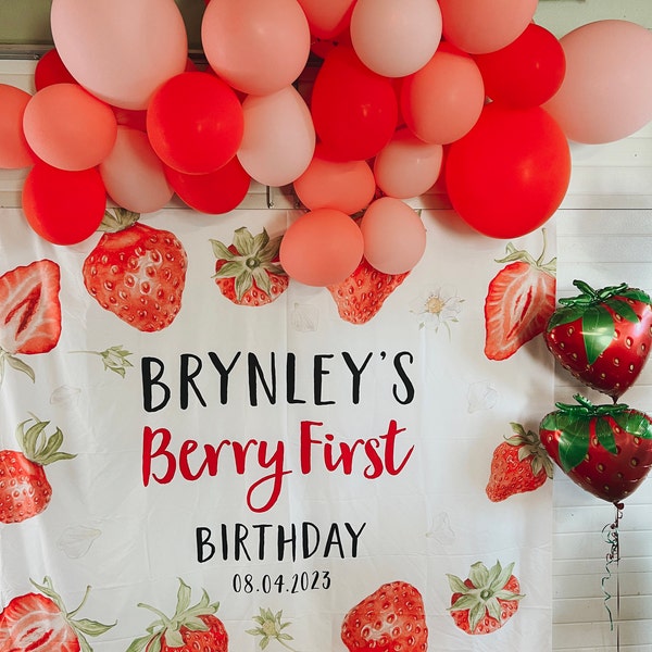 Berry First Birthday Backdrop, Strawberry Backdrop, Strawberry Birthday ...