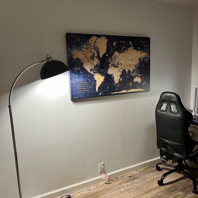 Gold & Navy Textured World Push Pin Map on Premium Canvas With ...