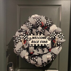 Racing Wreath, Race Car Wreath, Black White Wreath, Race Car Decor ...