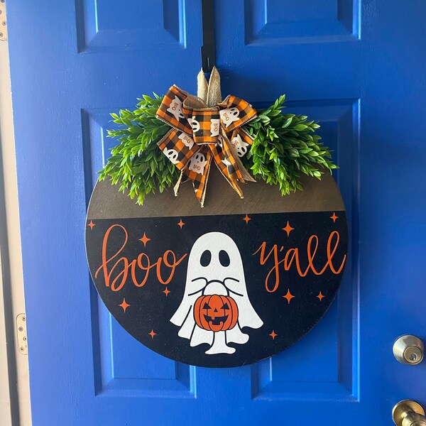 Halloween Front Door Decor Halloween Wreath Boo Y'all Ghost Halloween ...