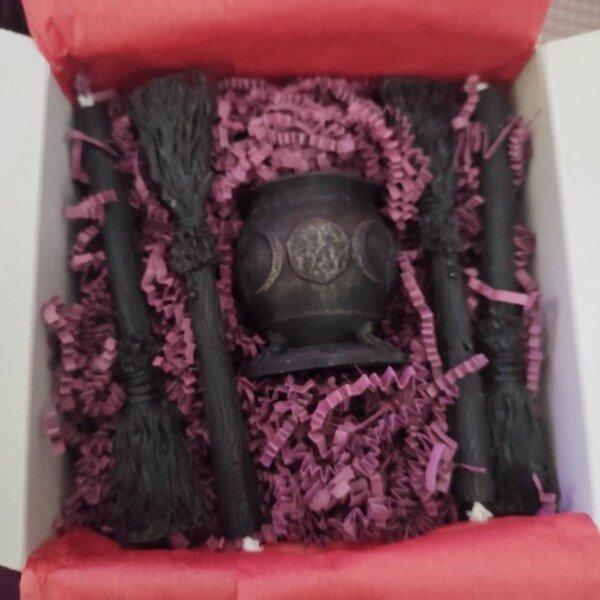 Fall Candles, Halloween Cauldron and Brooms Candle Set, Moon Phase ...