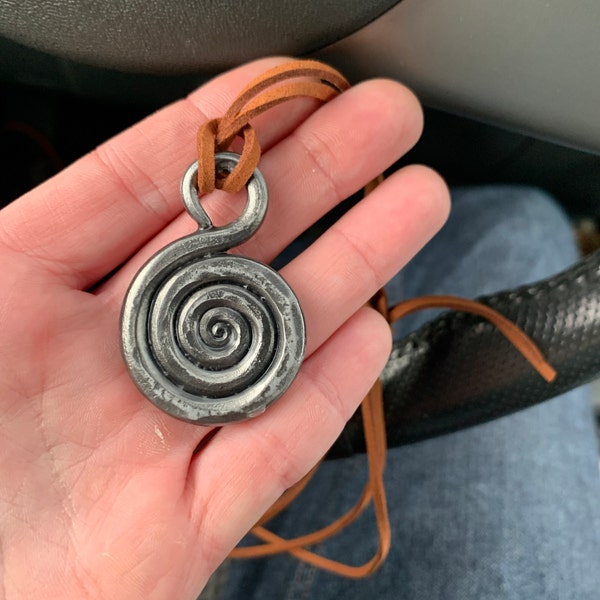 Spiral Pendant Handmade Forged Jewellery Blacksmith Iron Steel Necklace ...
