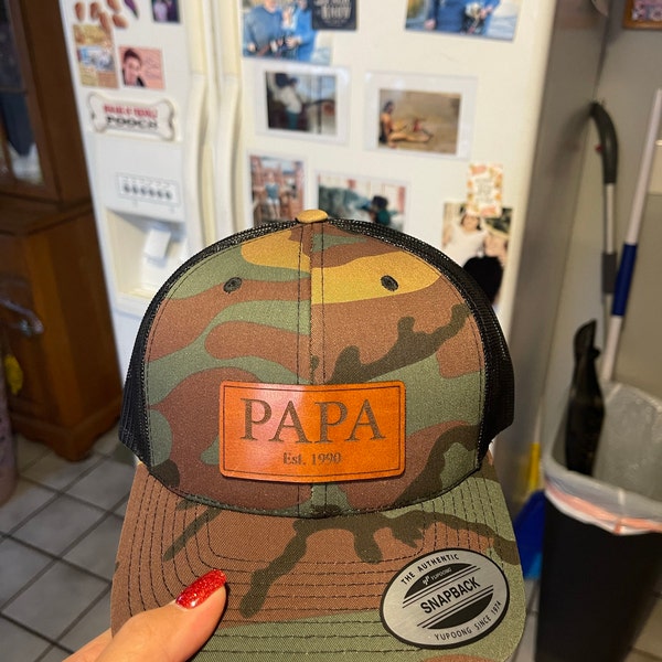 Fathers Day Papa Est Hat, REAL LEATHER, Gift for New PAPA New Papa ...