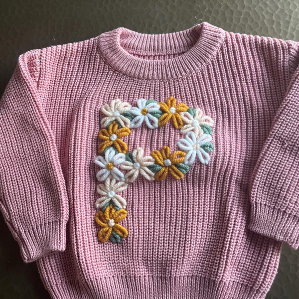 Custom Baby Sweater, Floral Initial Sweater, Hand Embroidered Baby ...