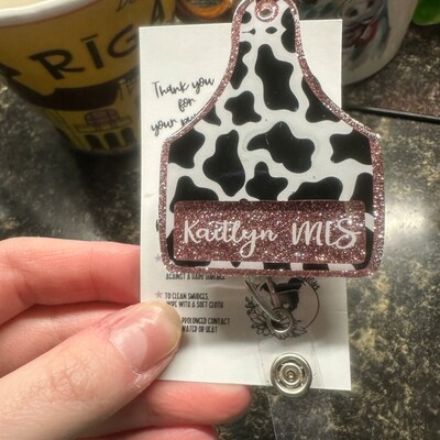 Cow Print Tag Badge Reel,black and White , Western Badge Reel, Nurse ...