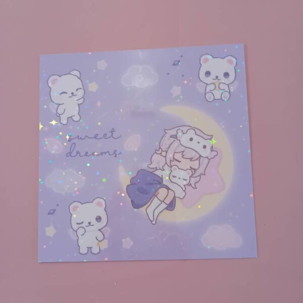 Matte/holographic Art Print Kawaii Chibi Sleepy Gamer Girl - Cozy ...