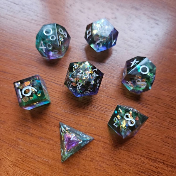 Rusty Spacerocket / Sharp Edge Dnd Dice/ 7pc Polyhedral Dice Set/ Teal ...