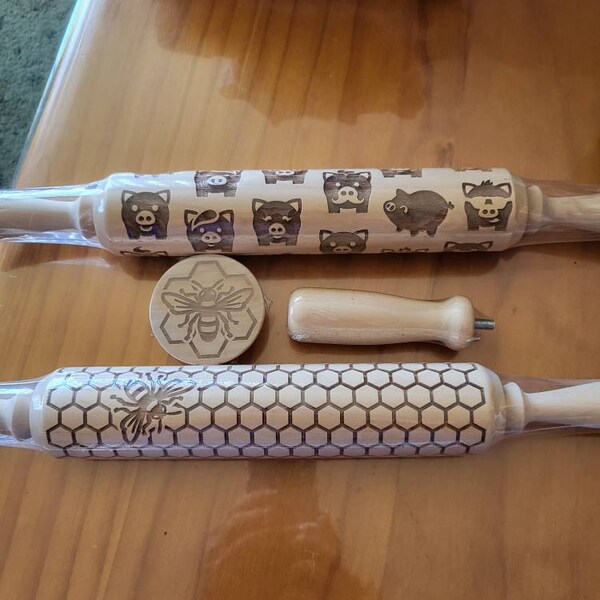 Wooden Rolling Pin "tracery Flower" Design Laser Cut Pattern Embossing ...