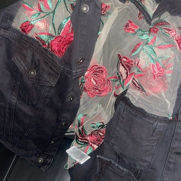 Boho Cropped Sheer Dragonfly Embroidered Denim Jacket - Etsy