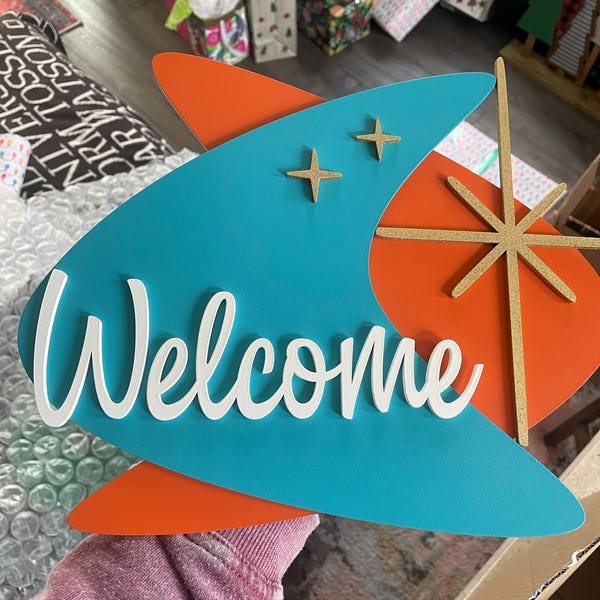 Mid-century Modern Welcome Sign Atomic Boomerang Mid Century ...