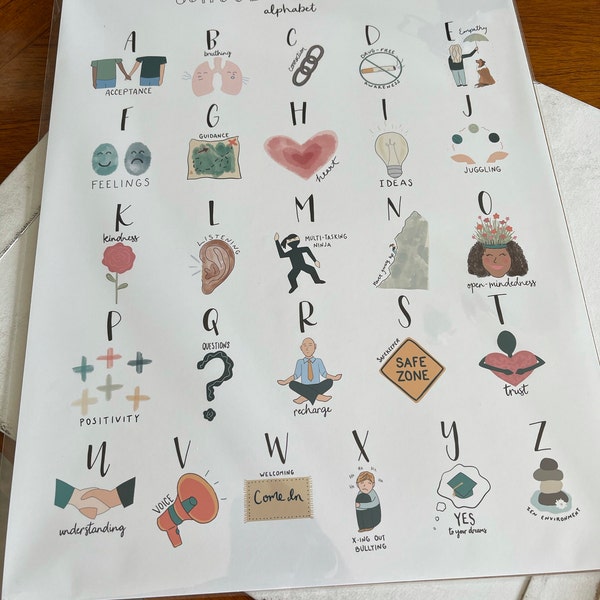 School Counselor Alphabet Print - Counseling Gift ABC Office Wall Decor ...