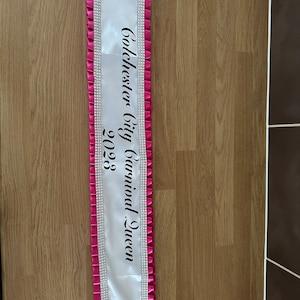 PERSONALISED 'DIAMANTE' SASH Satin Ribbon With Frills & Bling Trim ...