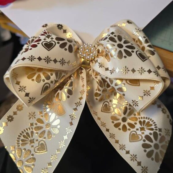 HANDMADE. Ivory Gold Hair Bow. Mariachi Hair Bow. Charro Hair Bow ...