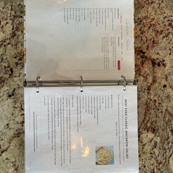Recipe Binder Filler Paper for 3-ring Recipe Binders, Full Size Recipe ...
