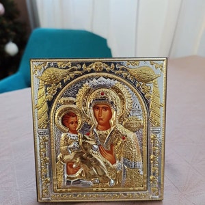 Virgin Mary Three-handed Silver Christian Orthodox Icon / Greek ...